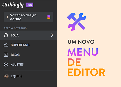 Novo Menu do Editor - Atualizações - Strikingly