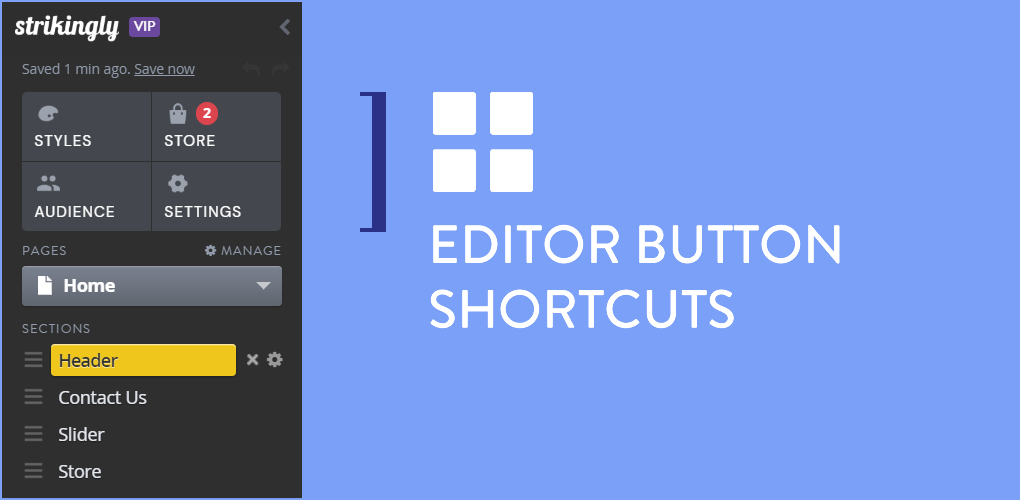 Editor Button Shortcuts - Updates - Strikingly
