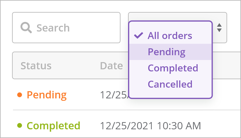Order List Filter Options - Updates - Strikingly