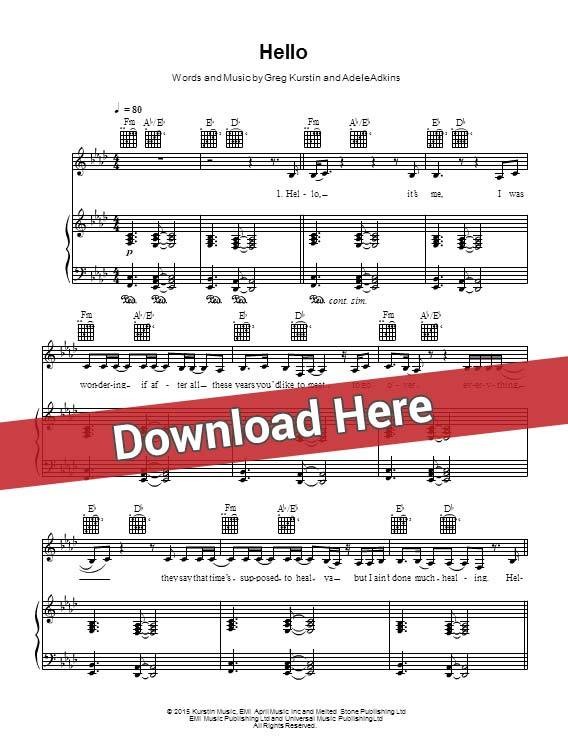 Adele Hello Sheet Music, Piano Notes, Chords