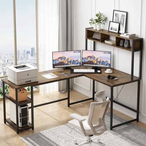 Sedeta 70 Inch L Shaped Desk with Hutch, Large Corner Computer Desk ...
