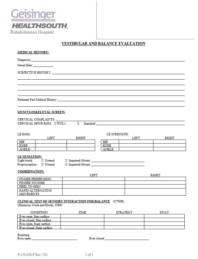 Handouts & Forms - Vestibular Today