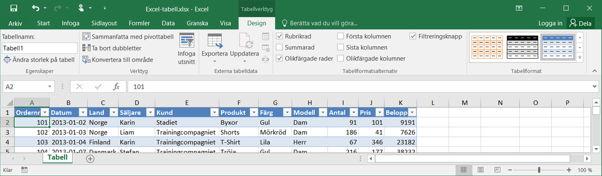 Pivottabeller och tabeller i Excel - Utbildning Excel Kursbok