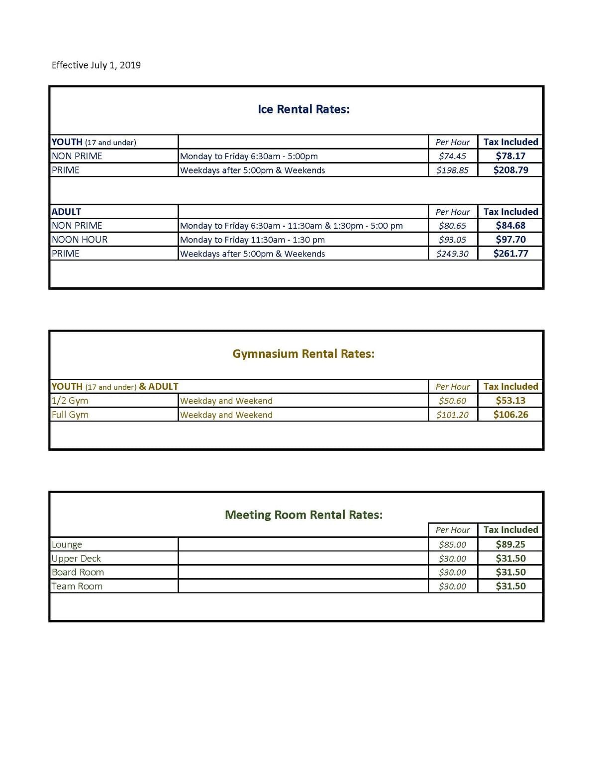 Rental Rates - Don Hartman NE Sportsplex